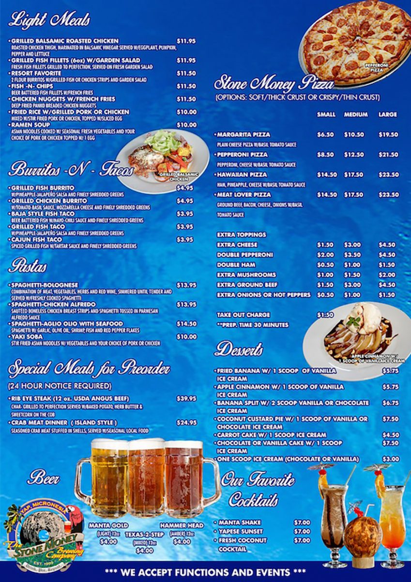 Mnuw Restaurant & Nautical Bar Menu - Manta Ray Bay Resort - Yap ...